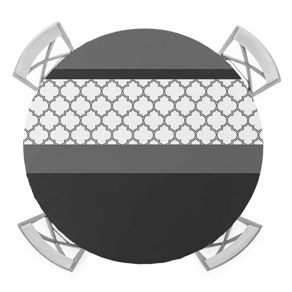 Abstract Black Round Table Cover, Grey Stripes Moroccan Geometric ...