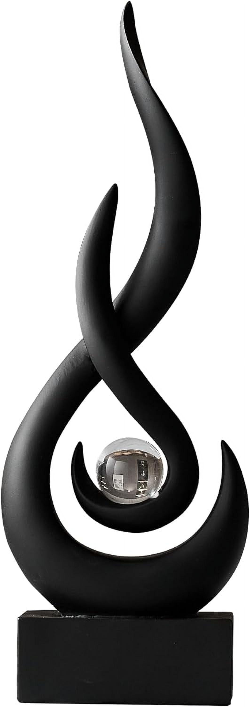 Abstract Black Sculpture: Flame Statue with Glass Ball Resin Art ...