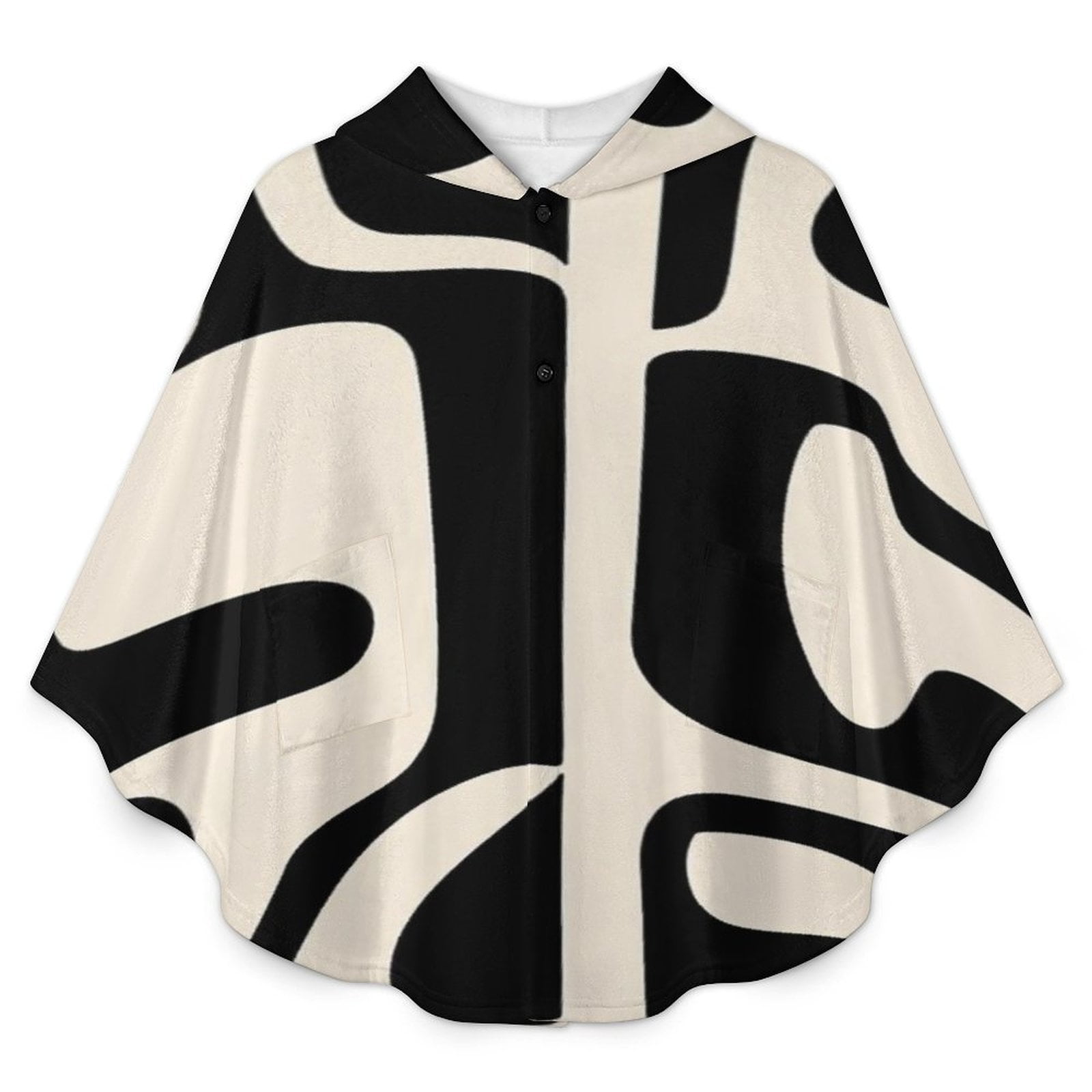 Abstract Black Shapes Beige Background Blanket Oversized Wearable ...