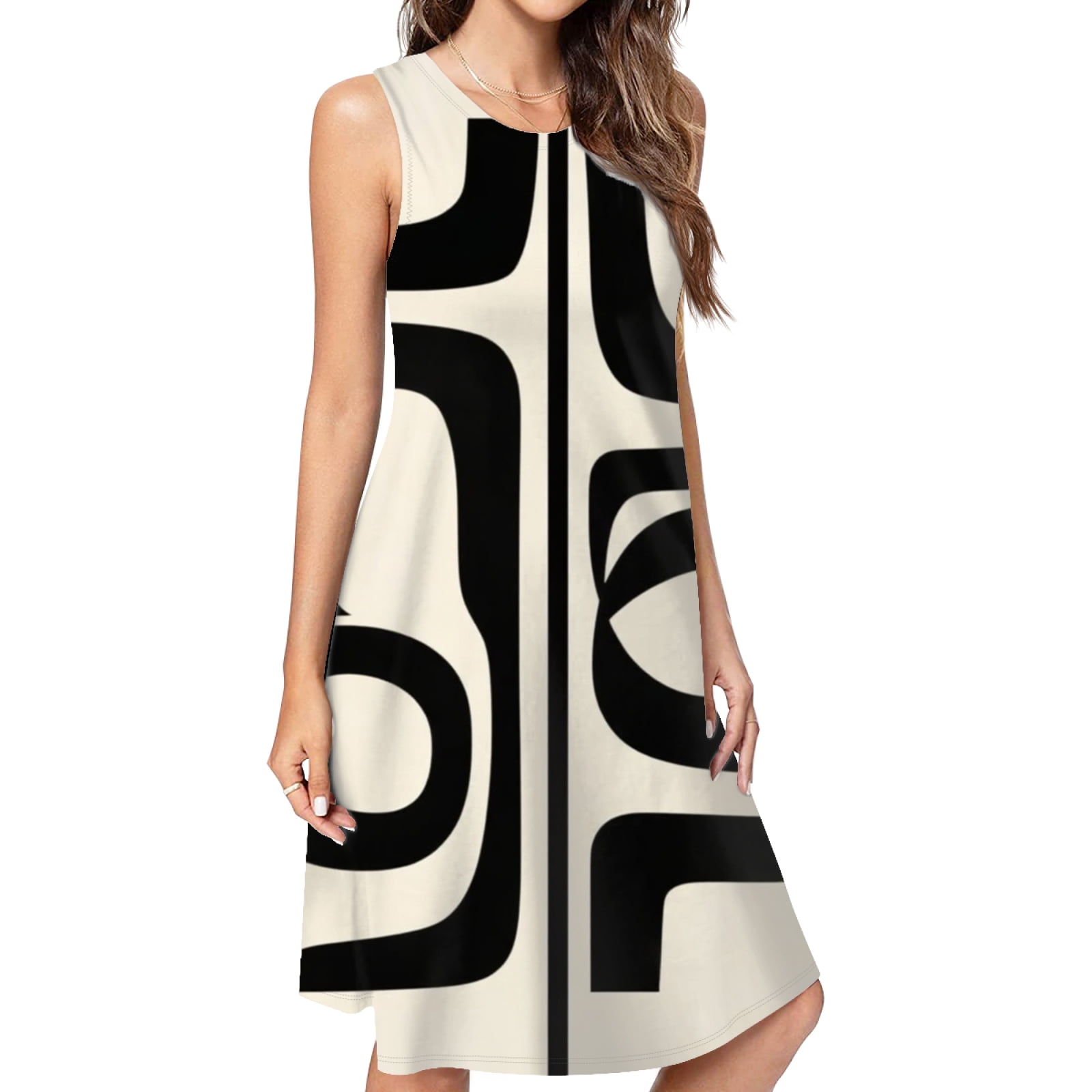 Abstract Black Shapes Cream Background Spring Summer Dresses For Women ...