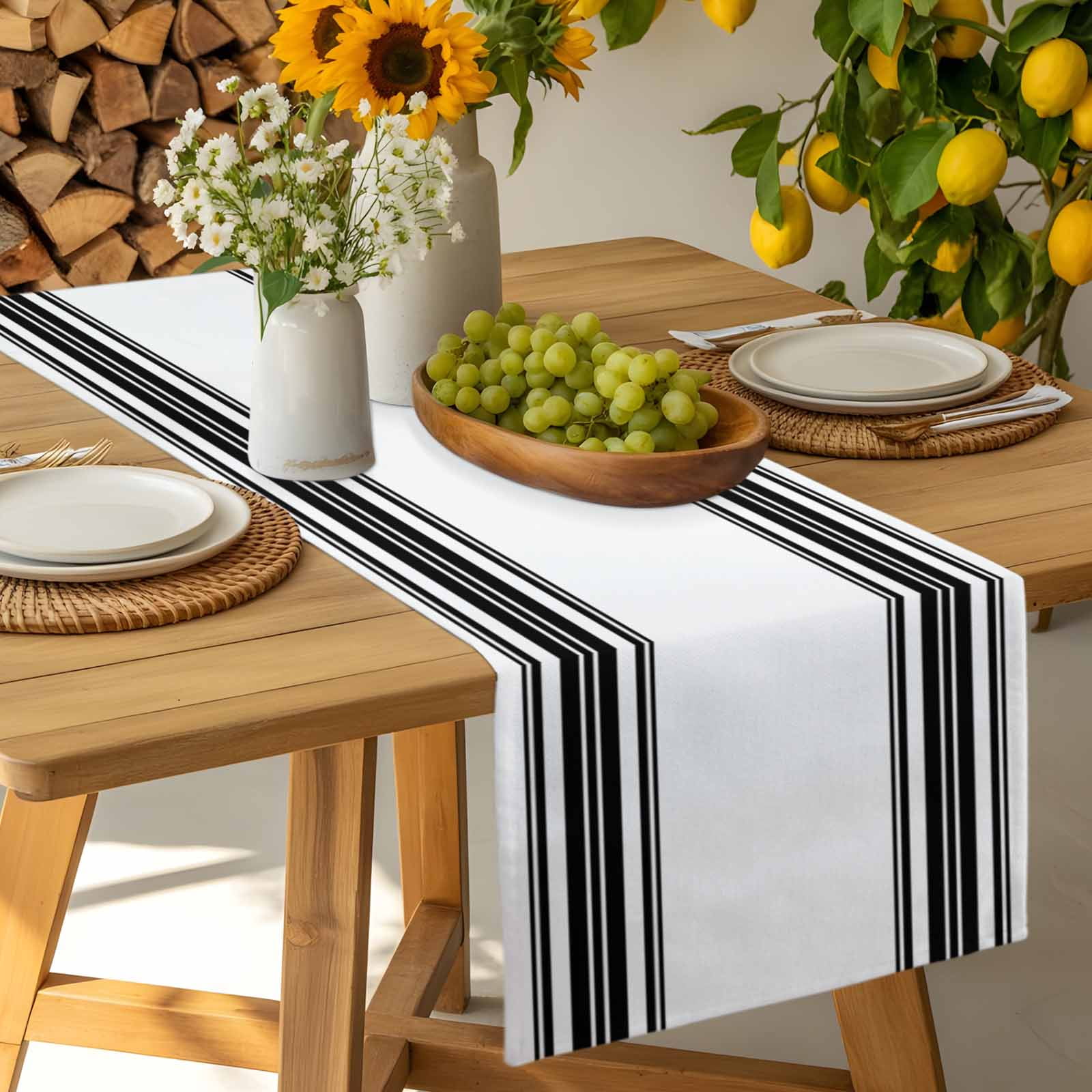 Abstract Black Stripes on Retro Table Runner-36 Inch Long Modern ...