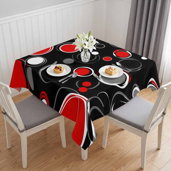 Abstract Black Table Cloth Waterproof Tablecloths, Modern Geometric Red ...