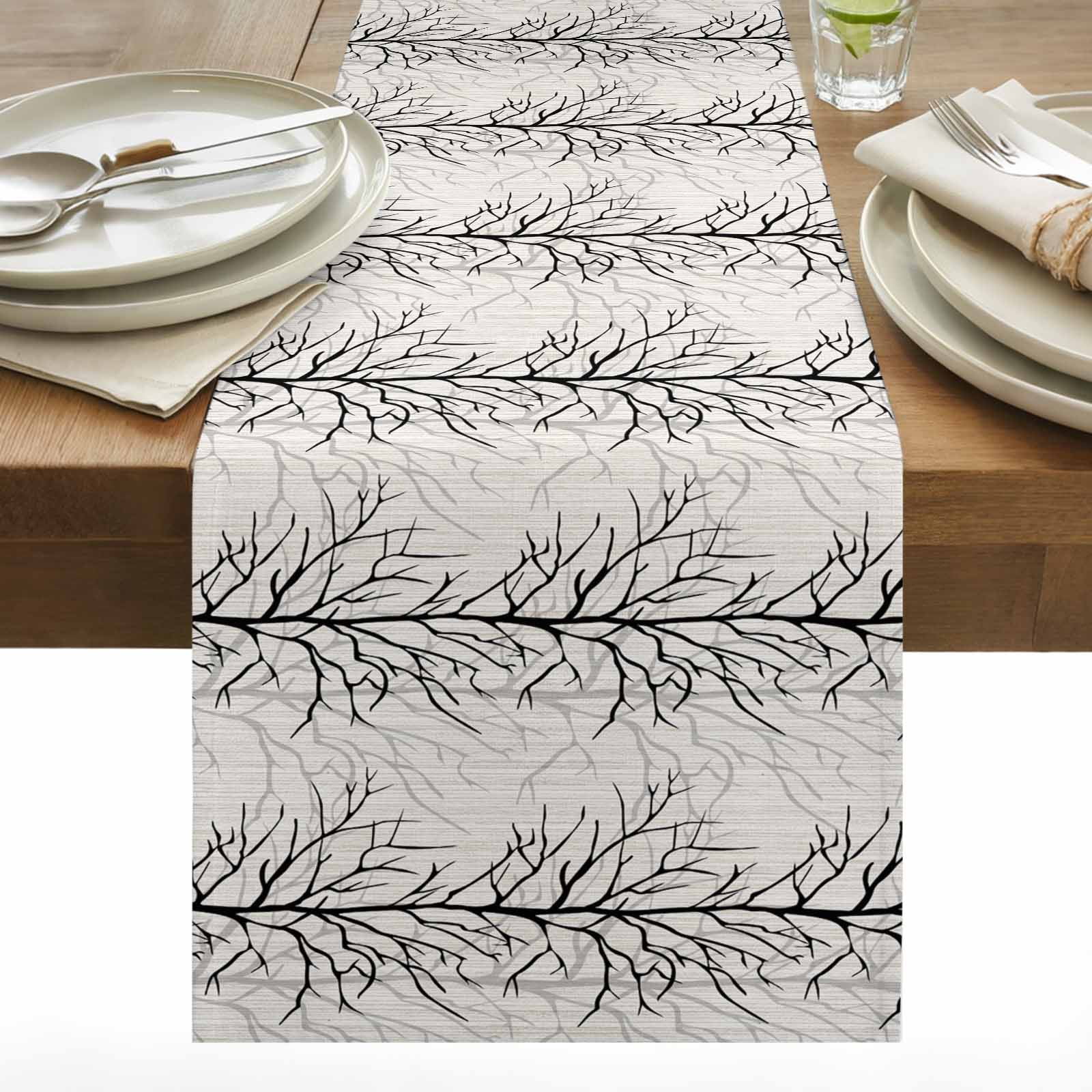 Abstract Black Table Runner 13x120 inch Tree Branch Pattern Cotton ...