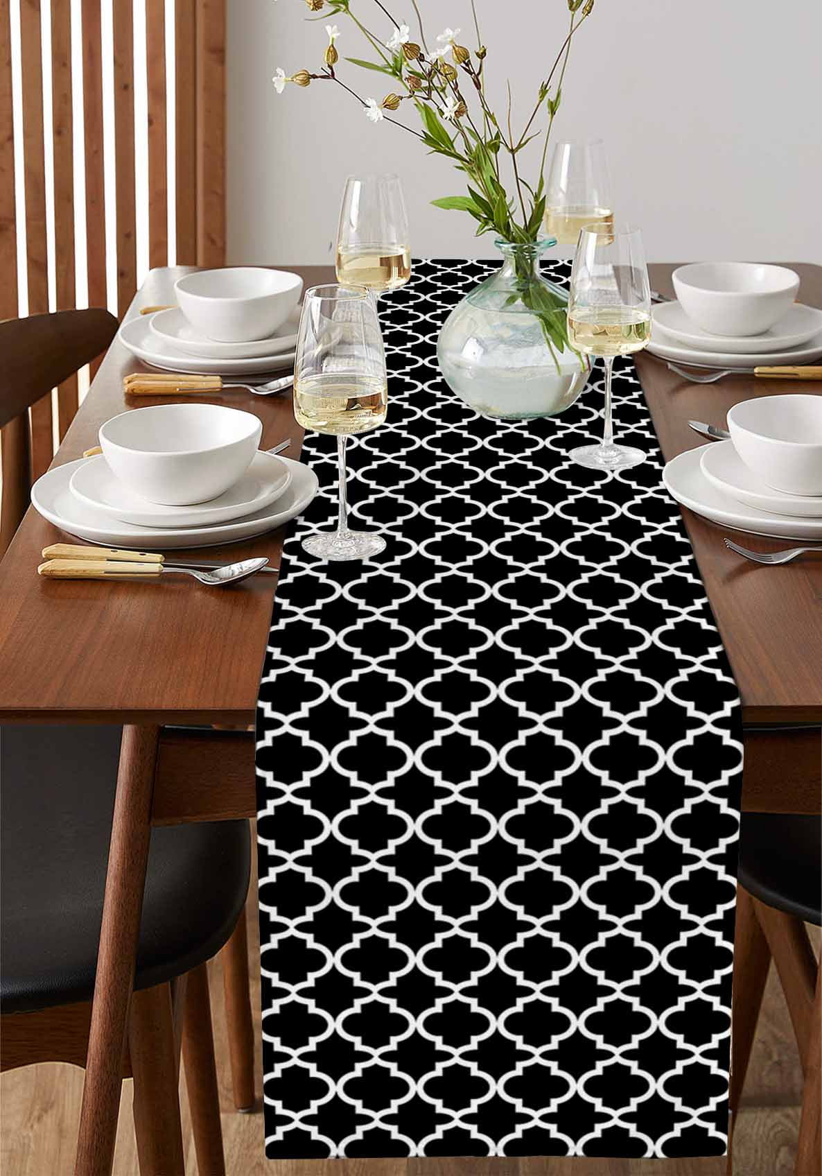 Abstract Black Trellis Morocco Table Runner 13x72in Non-Slip Cotton ...