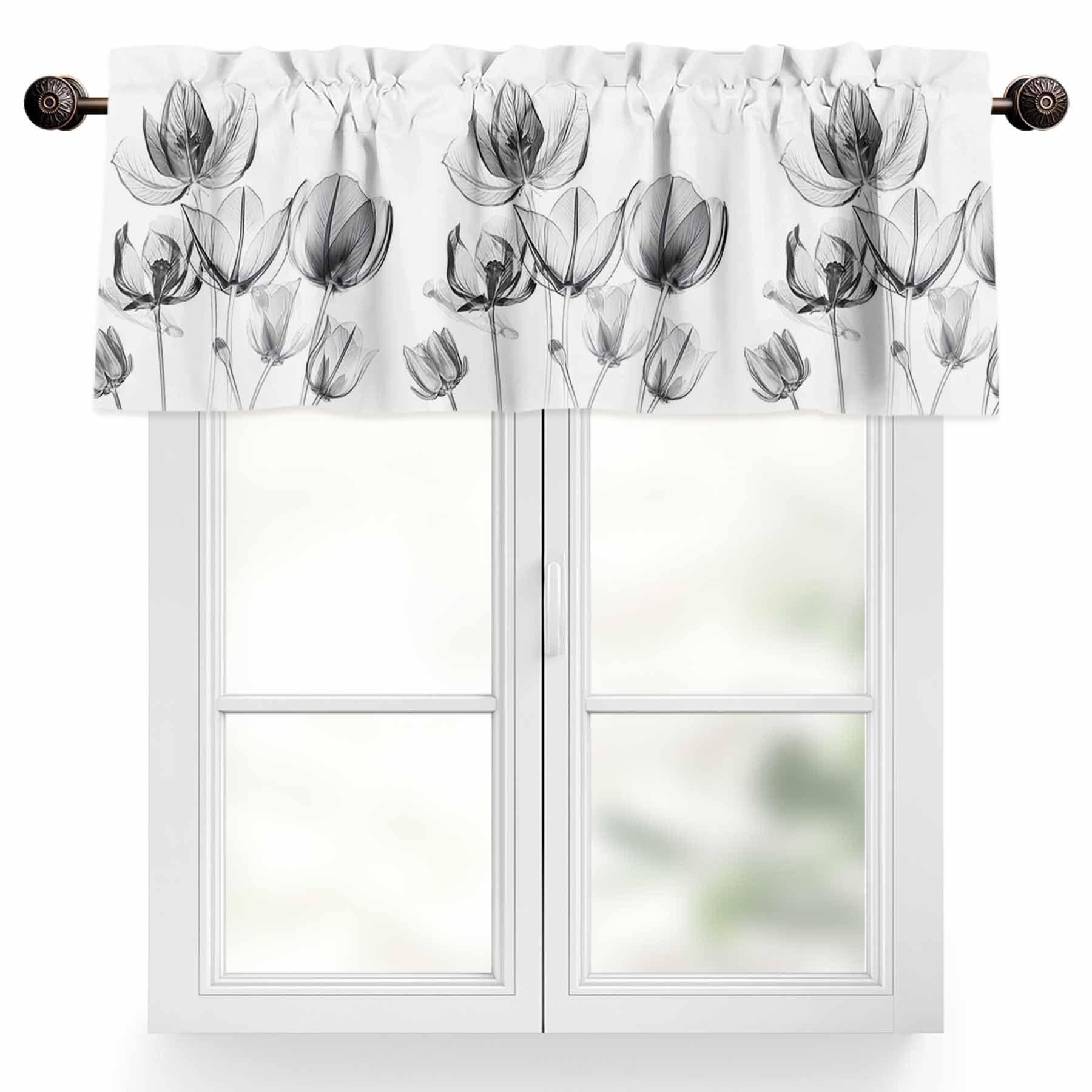 Abstract Black Valances for Windows, 54 x 18in, Laser Tulip Flowers ...