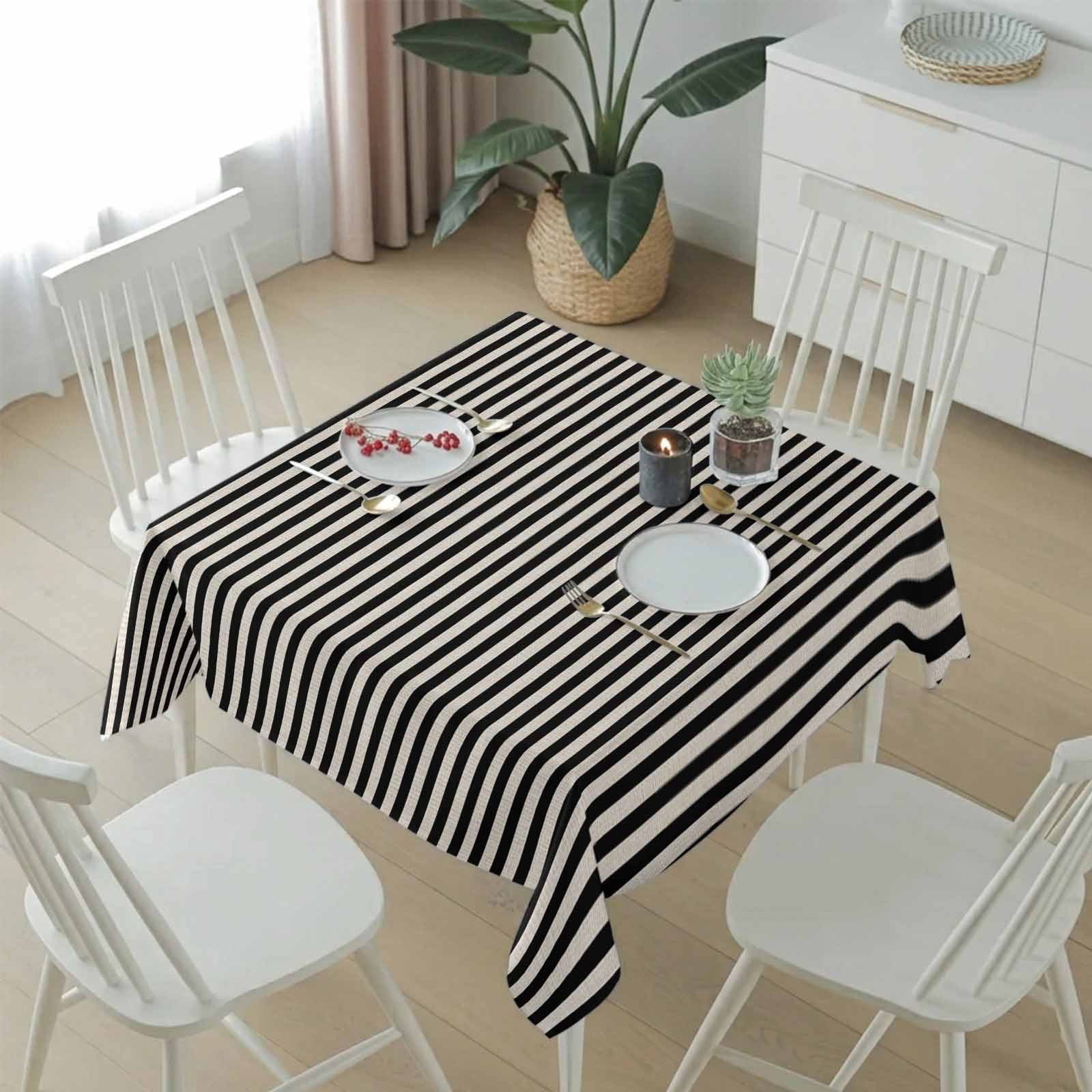 Abstract Black Vertical Stripes on Beige Table Cloth 54x54in ...