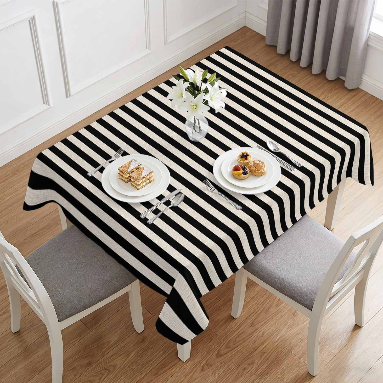 Abstract Black Vertical Stripes on Beige Table Cloth 60x84in ...