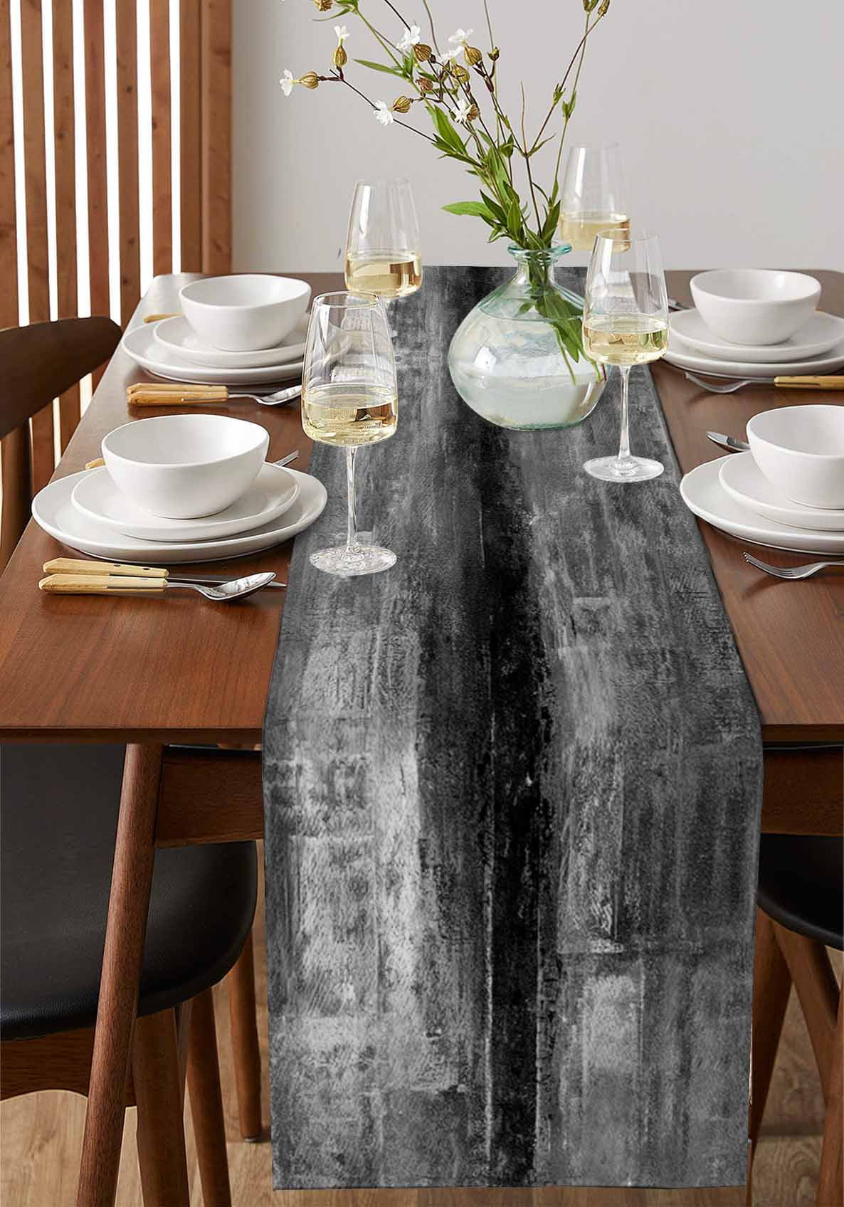 Abstract Black Vintage Texture Table Runner 13x36in Non-Slip Cotton ...