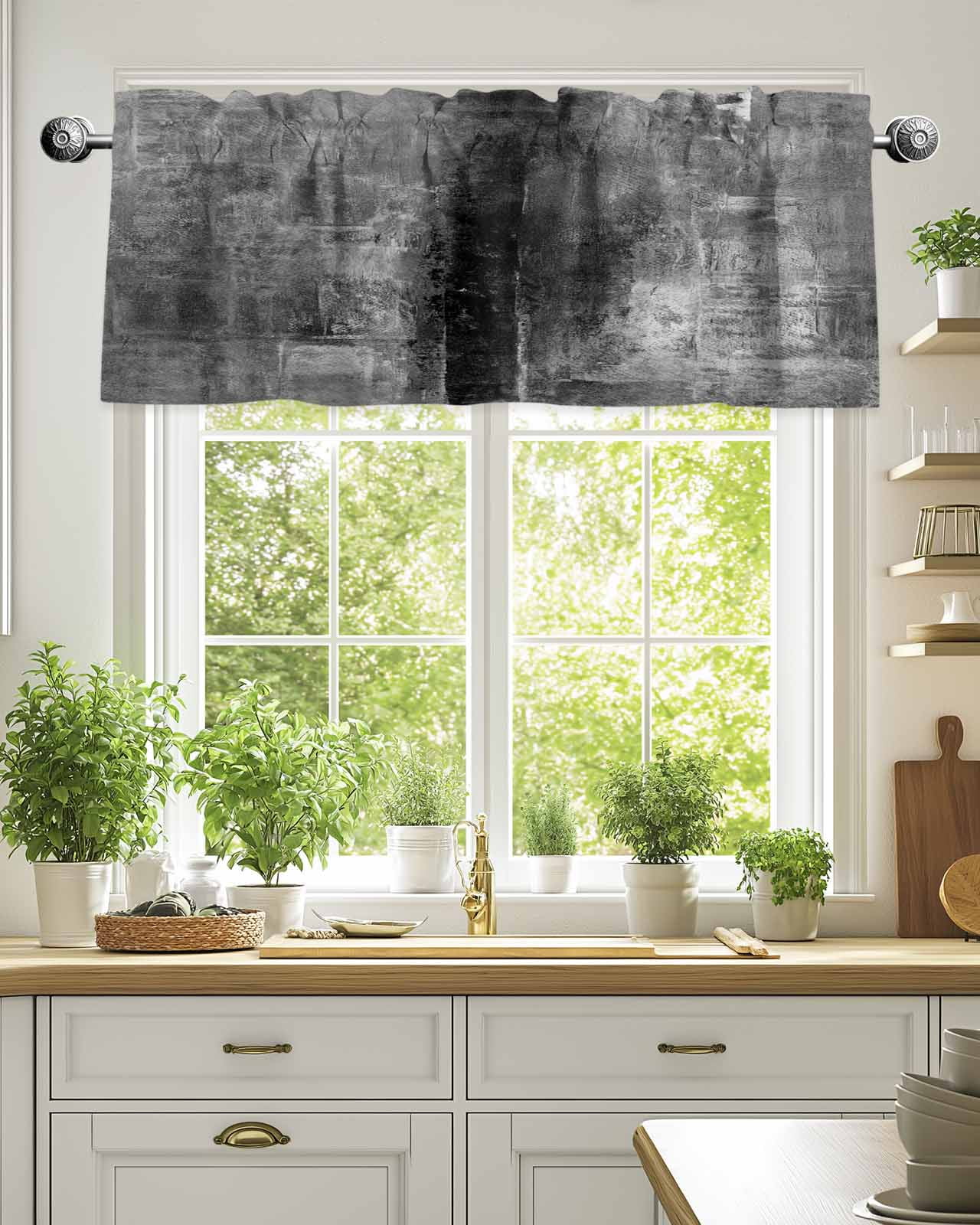 Abstract Black Vintage Texture Valances for Windows,Kitchen Valance Rod ...