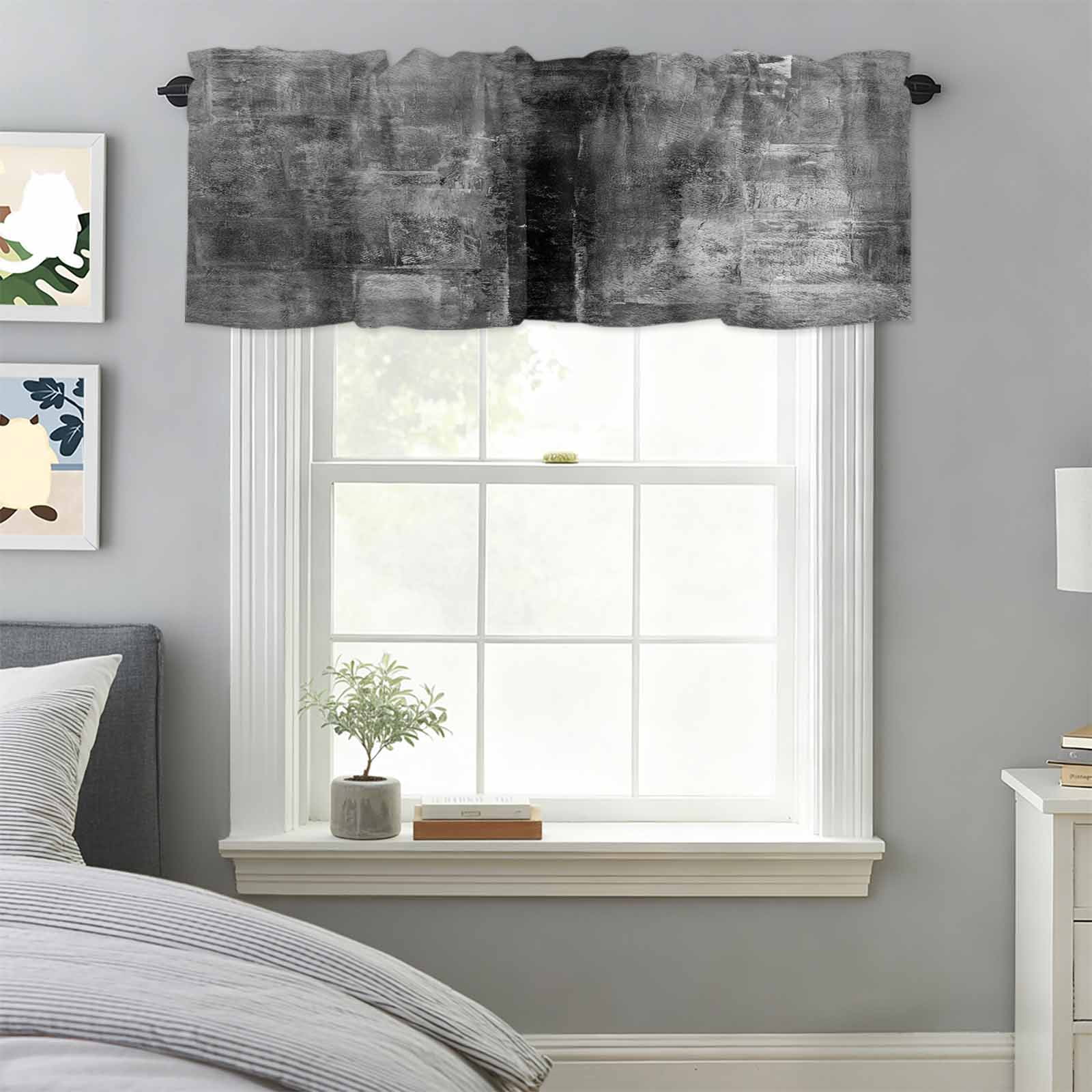 Abstract Black Vintage Texture Valances for Windows,Rod Pocket Valance ...