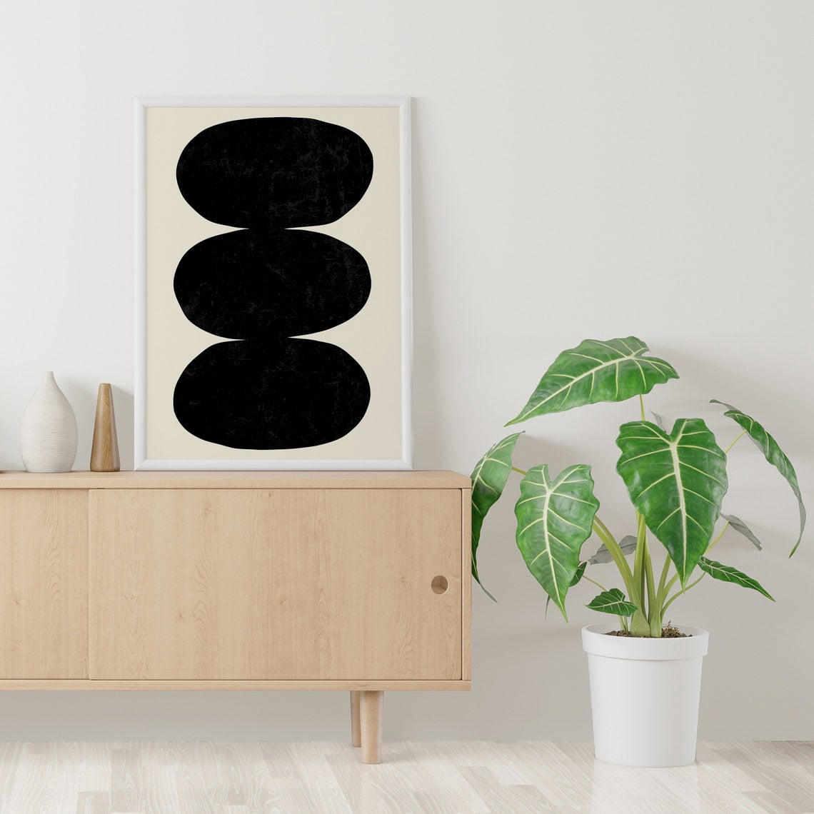 Abstract Black Wall Poster Neutral Mcm Art Minimal Shapes Cute Trendy ...