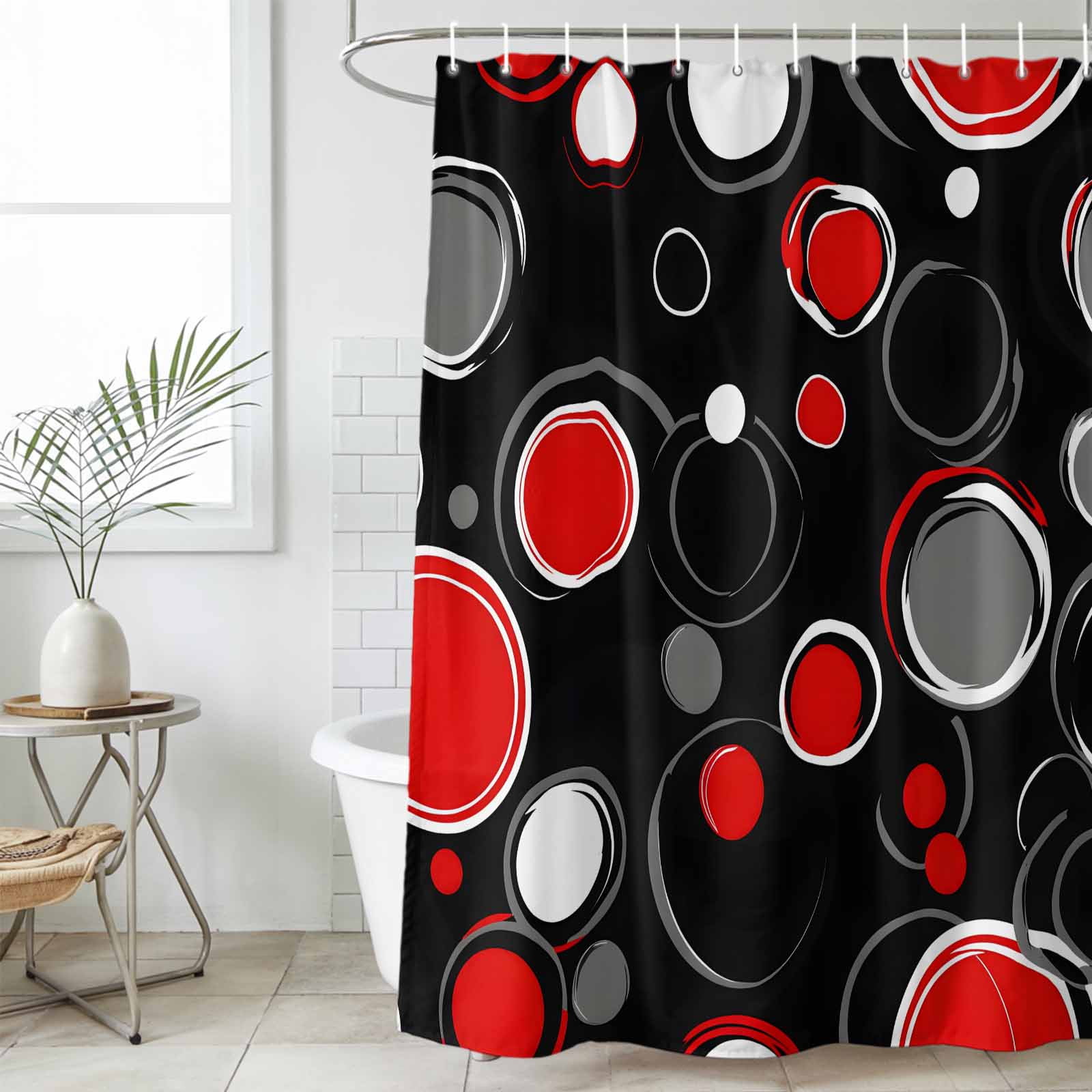 Abstract Black Waterproof Fabric Shower Curtain,Modern Geometric Red ...