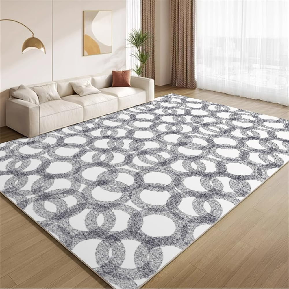 Abstract Black White Area Rugs, Simple Circle Texture Entryway Carpet ...