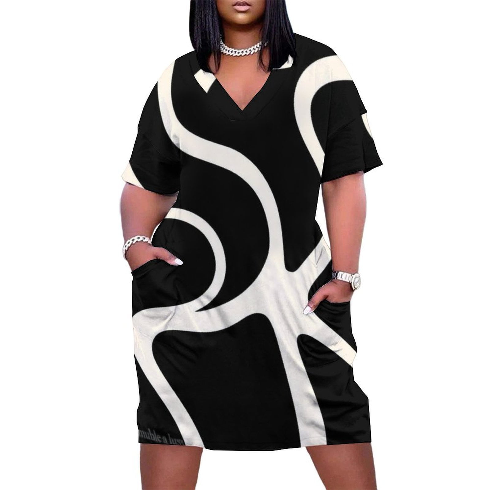 Abstract Black White Curves Design Loose Pocket Dress Dresses Summer Summer Dresses for Women ...