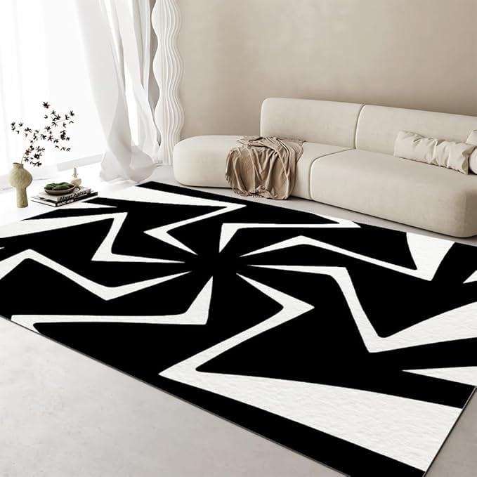 Abstract Black And White Distorted Texture Area Rug, Simple Aesthetic ...