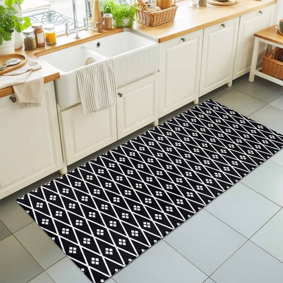 Abstract Black White Geometric Pattern Rectangle Rug 2'x6' Boho Diamond ...