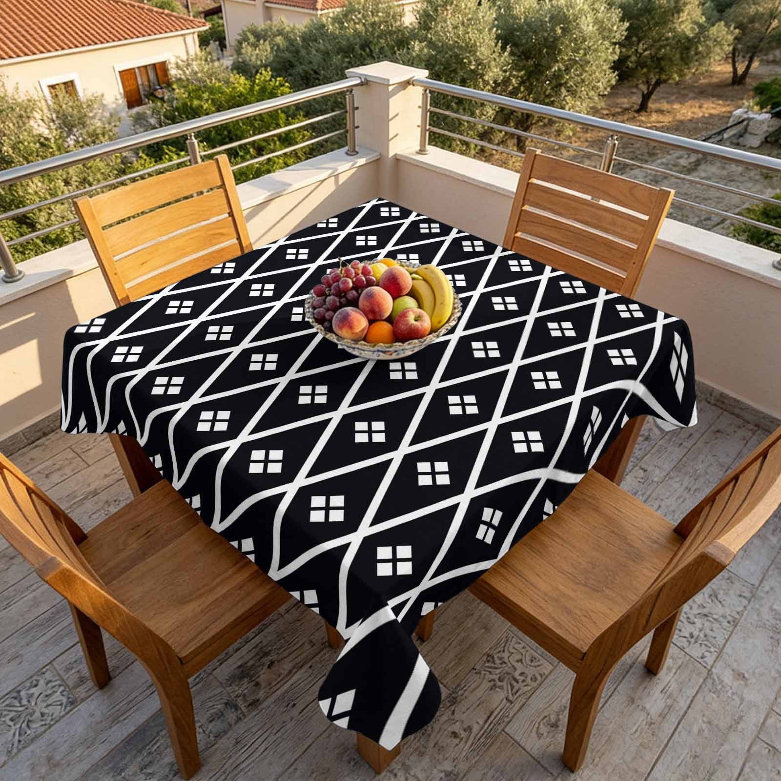 Abstract Black White Geometric Pattern Table Cloth 60x60in, Waterproof ...