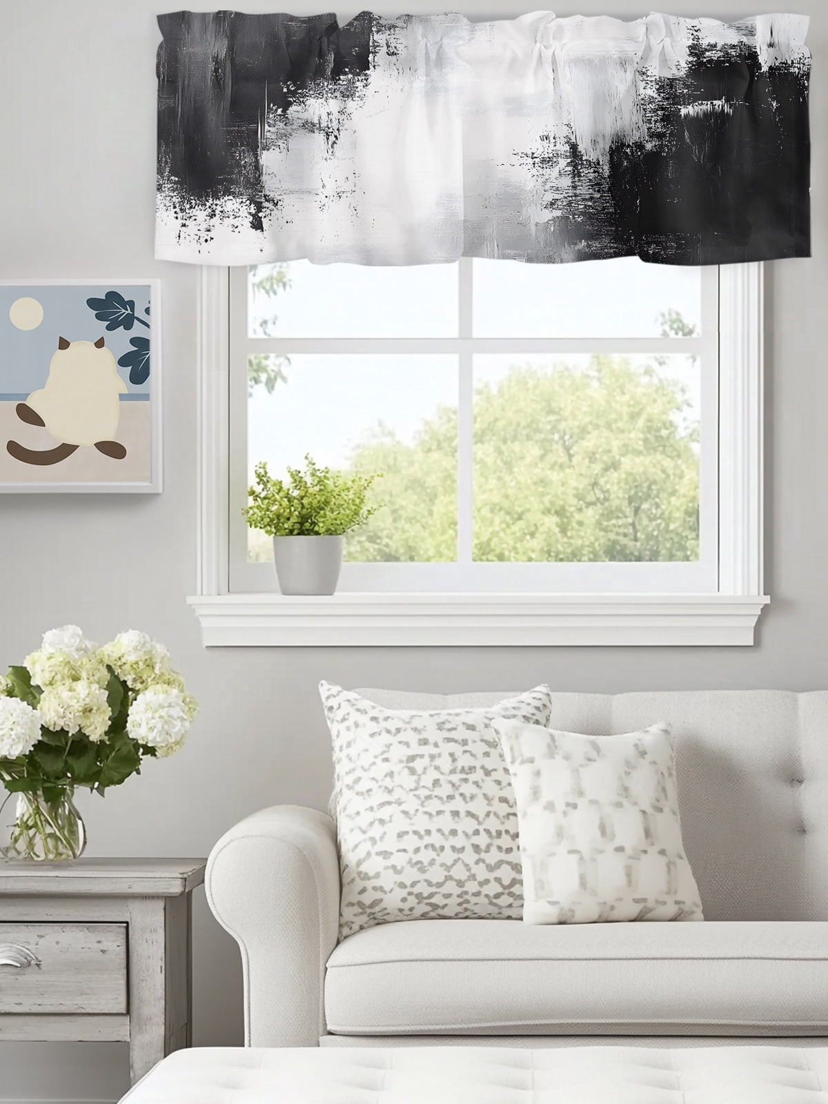 Abstract Black White Gradient Valances for Windows,Kitchen Valance Rod ...