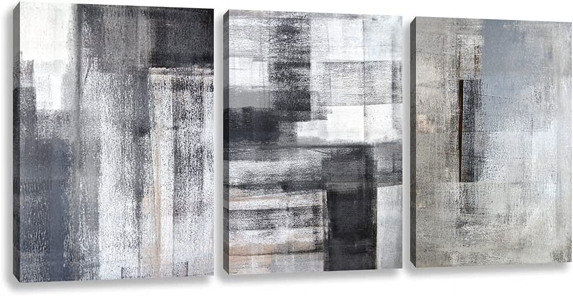 Abstract Black and White Grey Wall Art Poster Prints 3 Panels Canvas ...