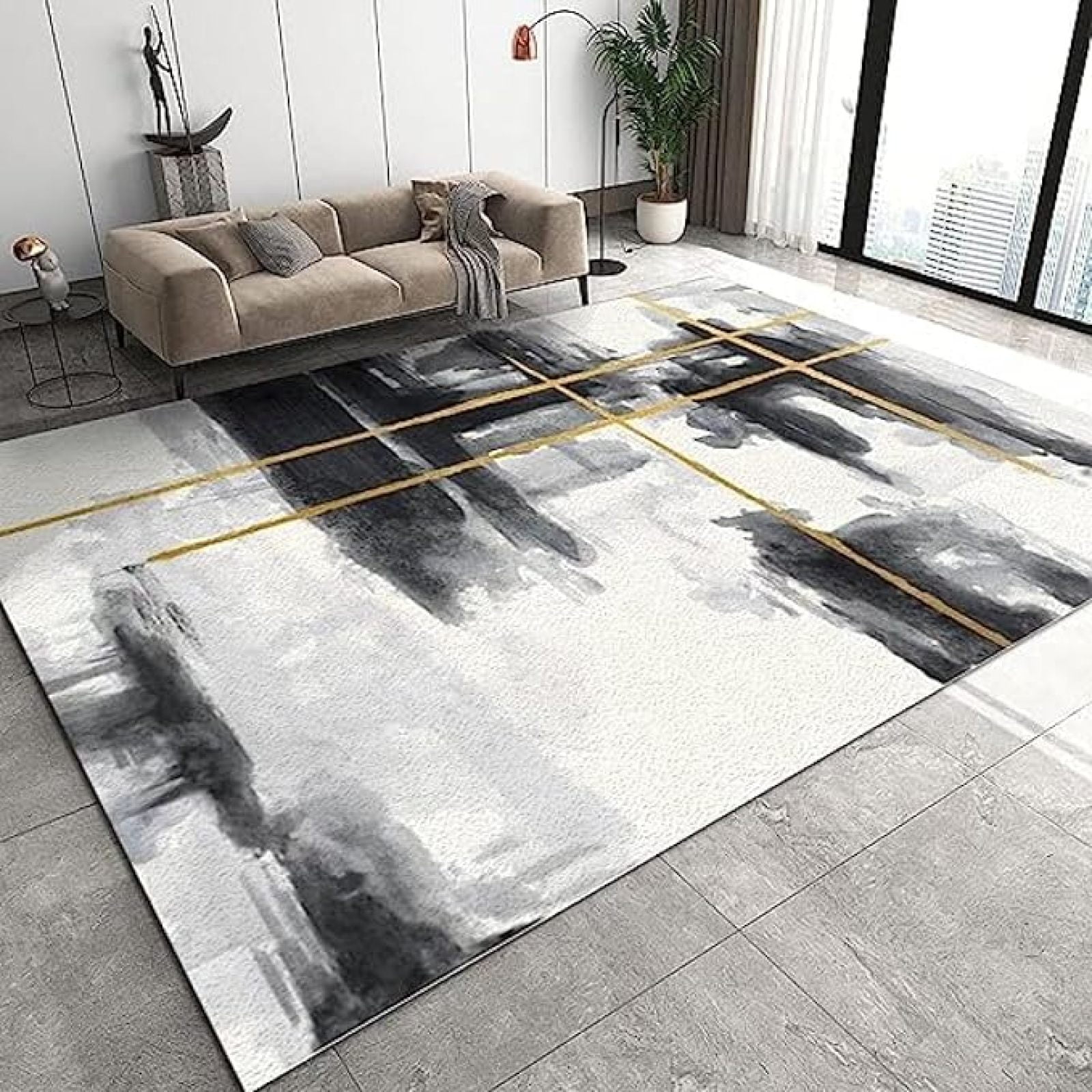 Abstract Black And White Ink Oil Painting Area Rug, Ink Geometry ...