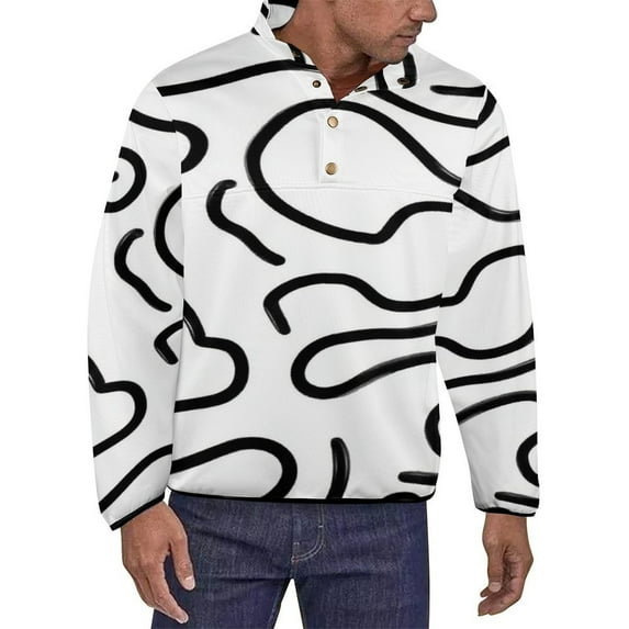 Abstract Black White Lines Art Men's Stand Collar Sweater Long Sleeve ...