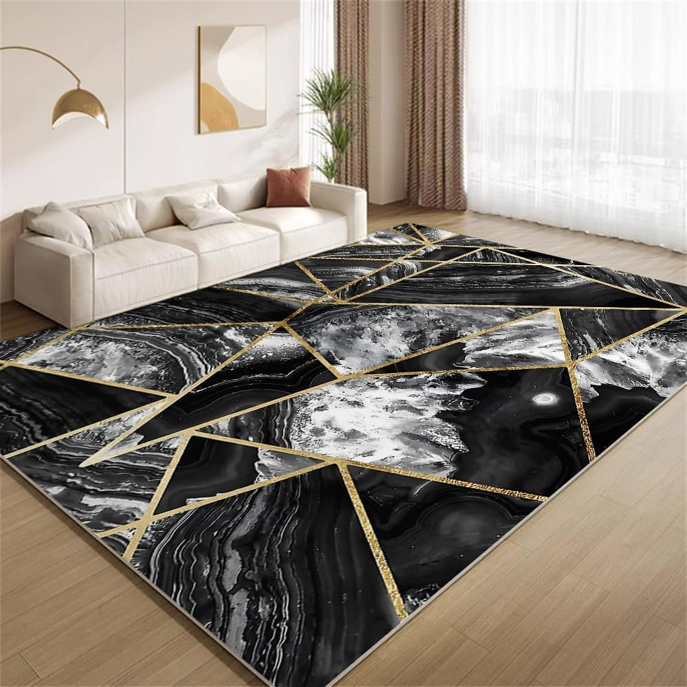 Abstract Black White Marble Print Area Rugs 5x7 Rug Light Luxury Art ...