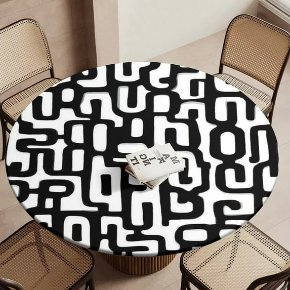 Abstract Black White Pattern Design Round Table Cover Kitchen Printed ...