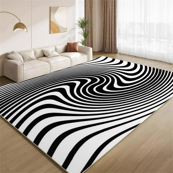 Abstract Black White Rug 2x3 Small Area Rugs Illusion Wavy Stripes Rugs ...