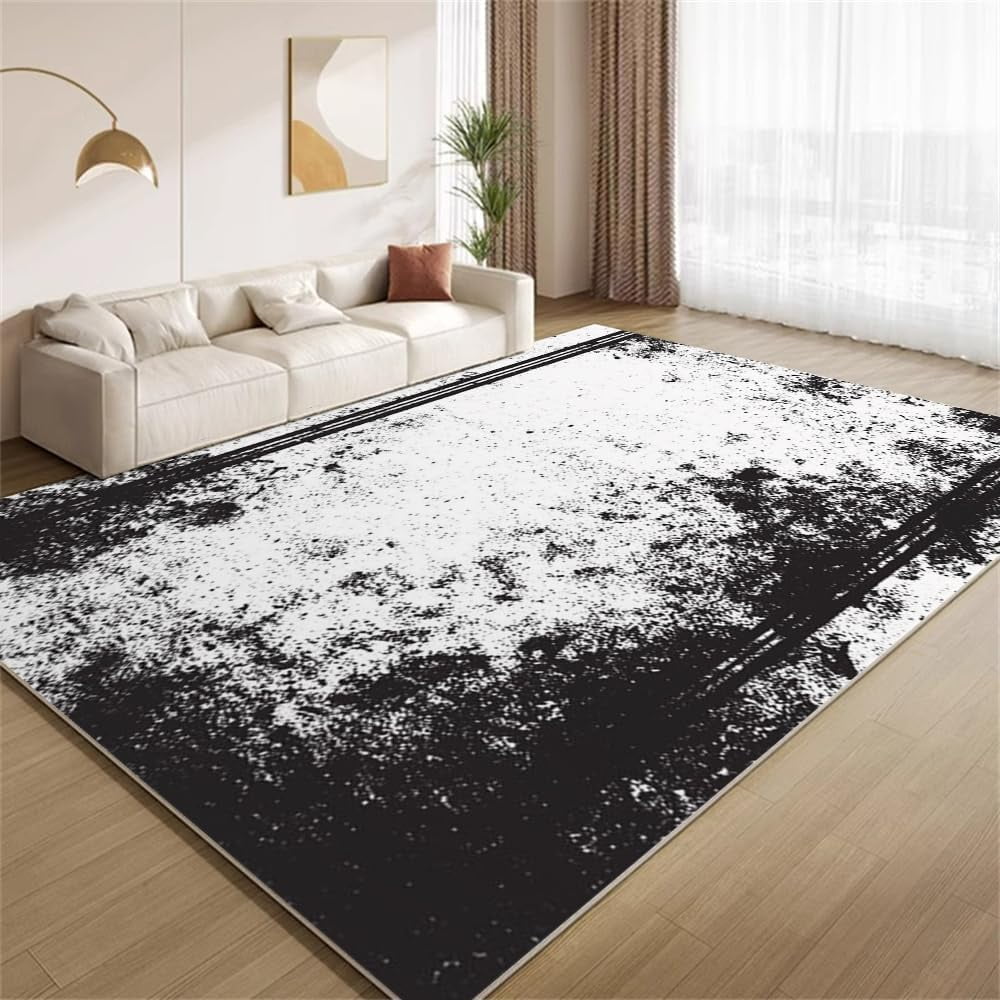Abstract Black and White Rug 5x6 Area Rugs Ink Paint Splatter Art Rugs ...
