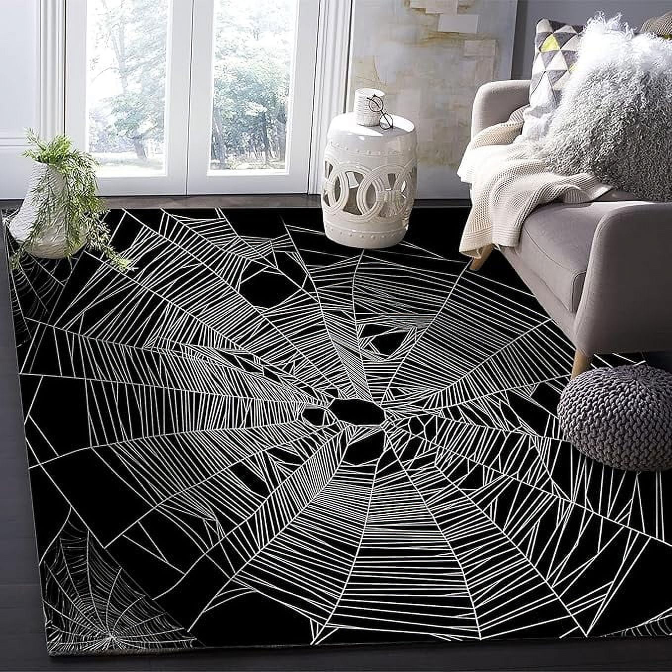 Abstract Black And White Spider Web Area Rugs, Geometric White Lines ...