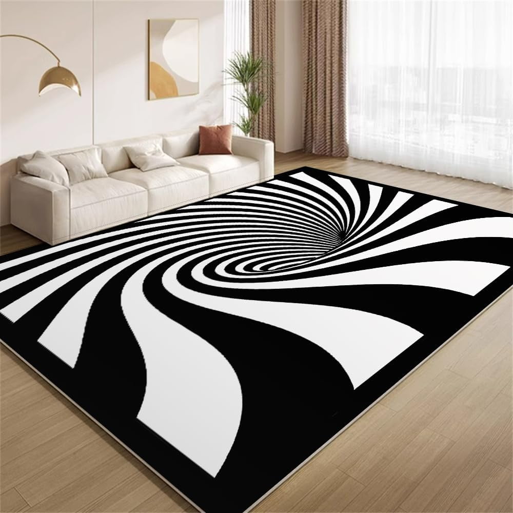 Abstract Black and White Stripes Rug 4x5ft Area Rugs Optical Illusion ...