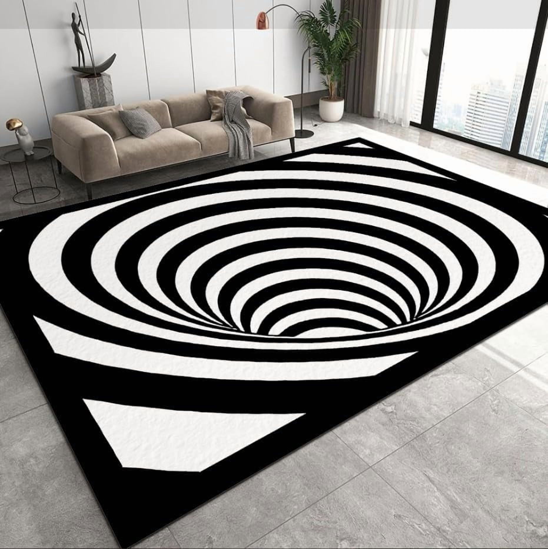 Abstract Black and White Swirl Area Rug,Optical Illusion Lines Washable ...