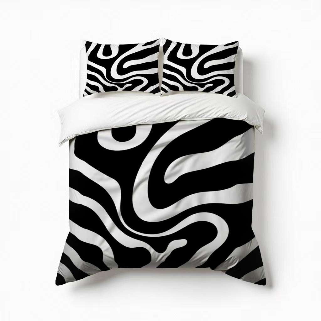 Abstract Black White Swirl Art Bedding Set 3 Pcs Soft Microfiber Quilt ...