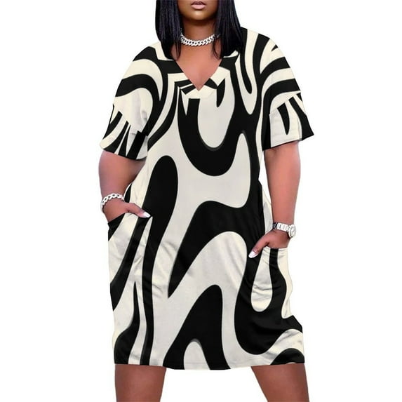 Abstract Black White Swirls Design Loose Pocket Dress Dresses Summer ...