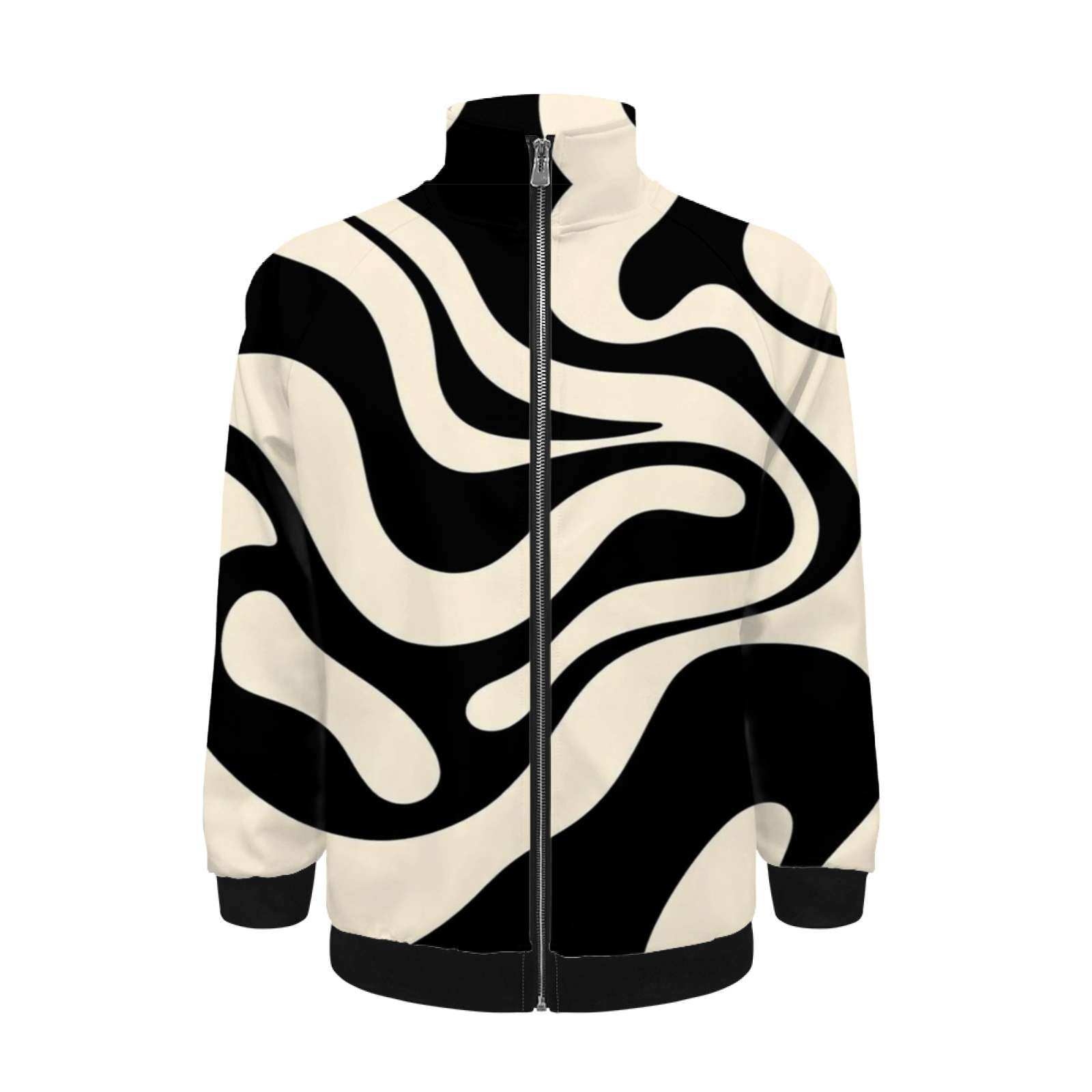 Abstract Black White Waves Pattern Jacket Men's Street Cool Long ...
