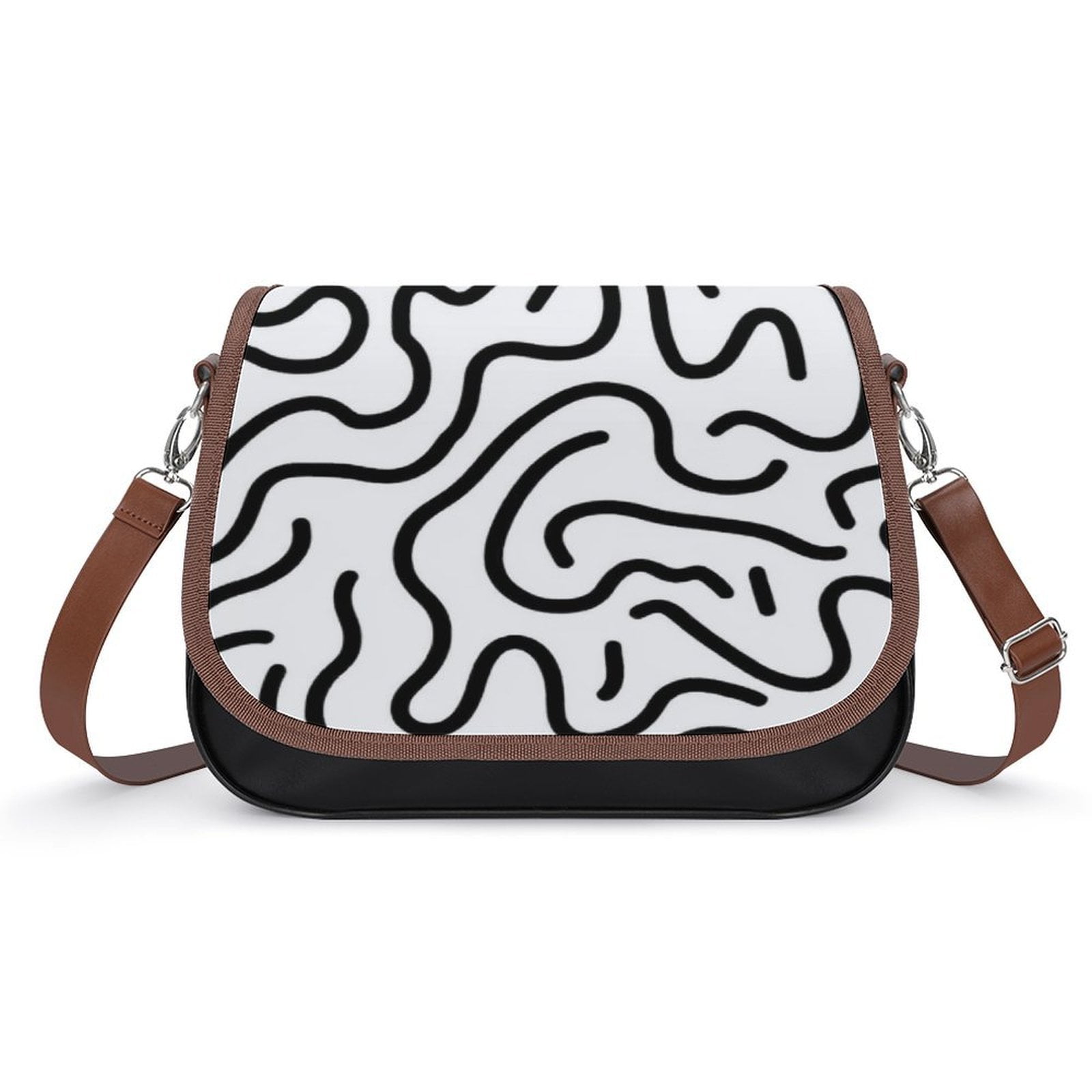Abstract Black White Wavy Lines Vintage Crossbody Bag For Women Medium ...