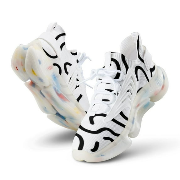 Abstract Black White Wavy Lines Walking Shoes for Men Woman Lightweight ...