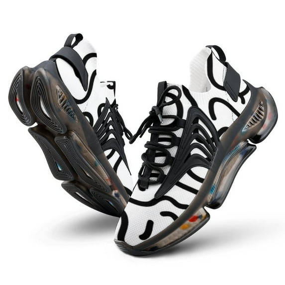 Abstract Black White Wavy Lines Walking Shoes for Men Woman Lightweight ...