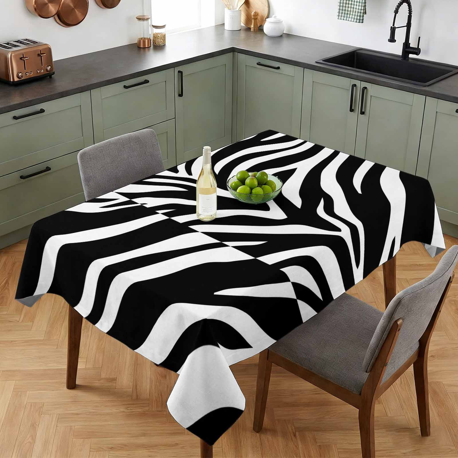 Abstract Black White Zebra Stripe Table Cloth 52x70in, Waterproof ...