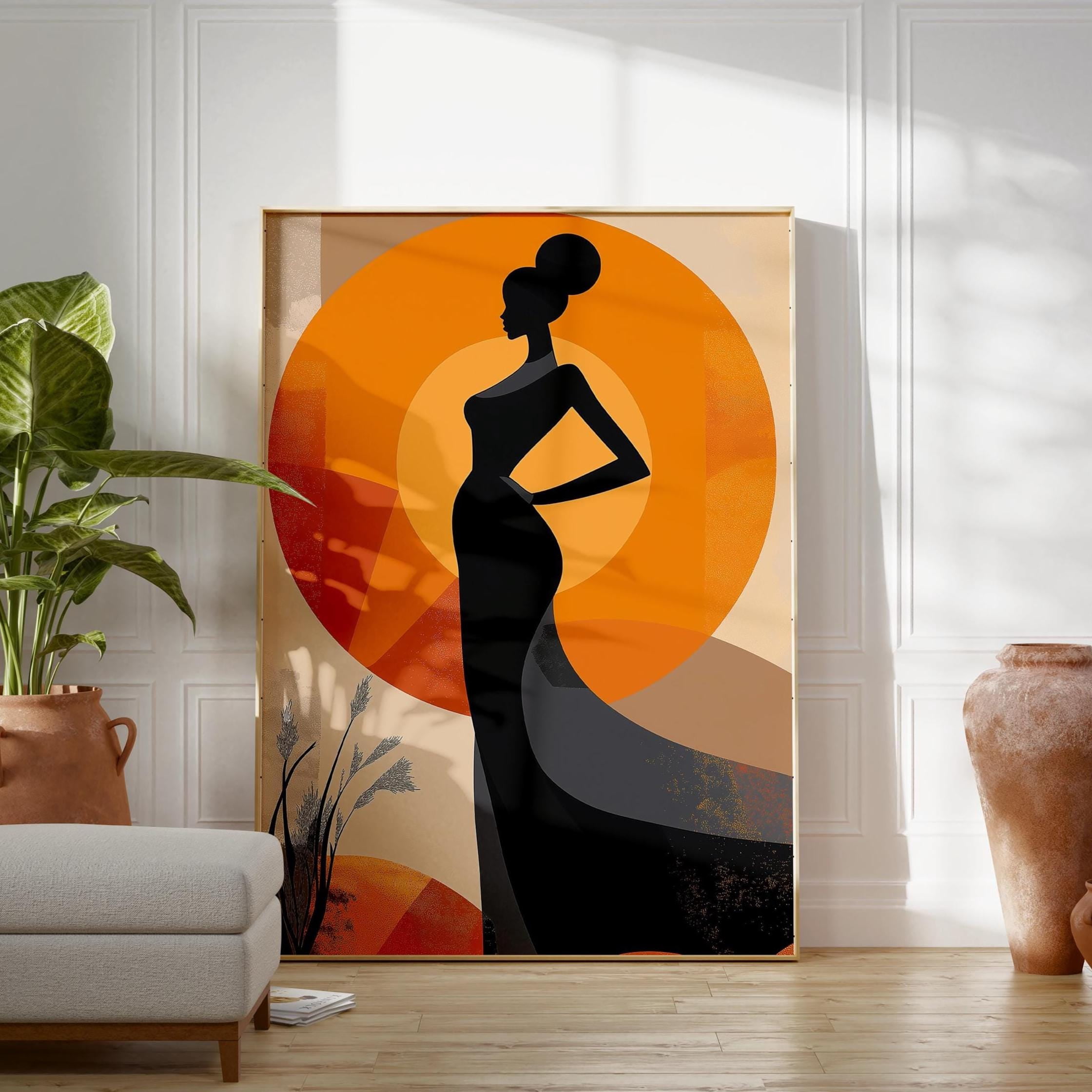Abstract Black Woman Art Elegant Female Art Stripe Afro Woman ...