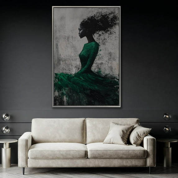 Abstract Black Woman Portrait, Green Dress Wall Art Home Decor, 24x36 ...