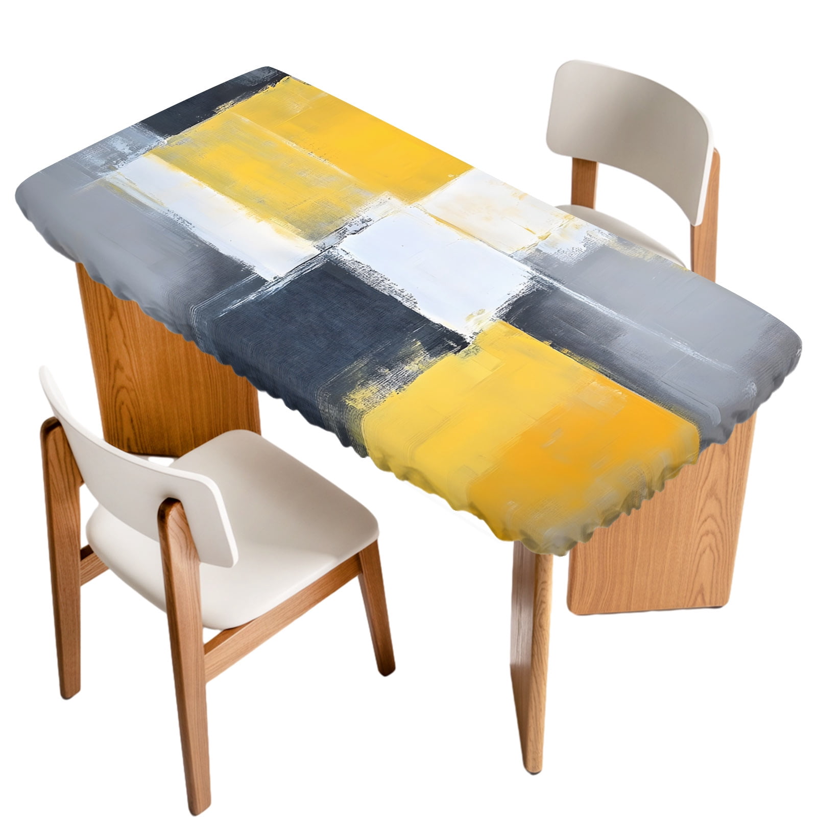 Abstract Black Yellow Gray Fitted Rectangle Tablecloth 32" x 72" Oil ...