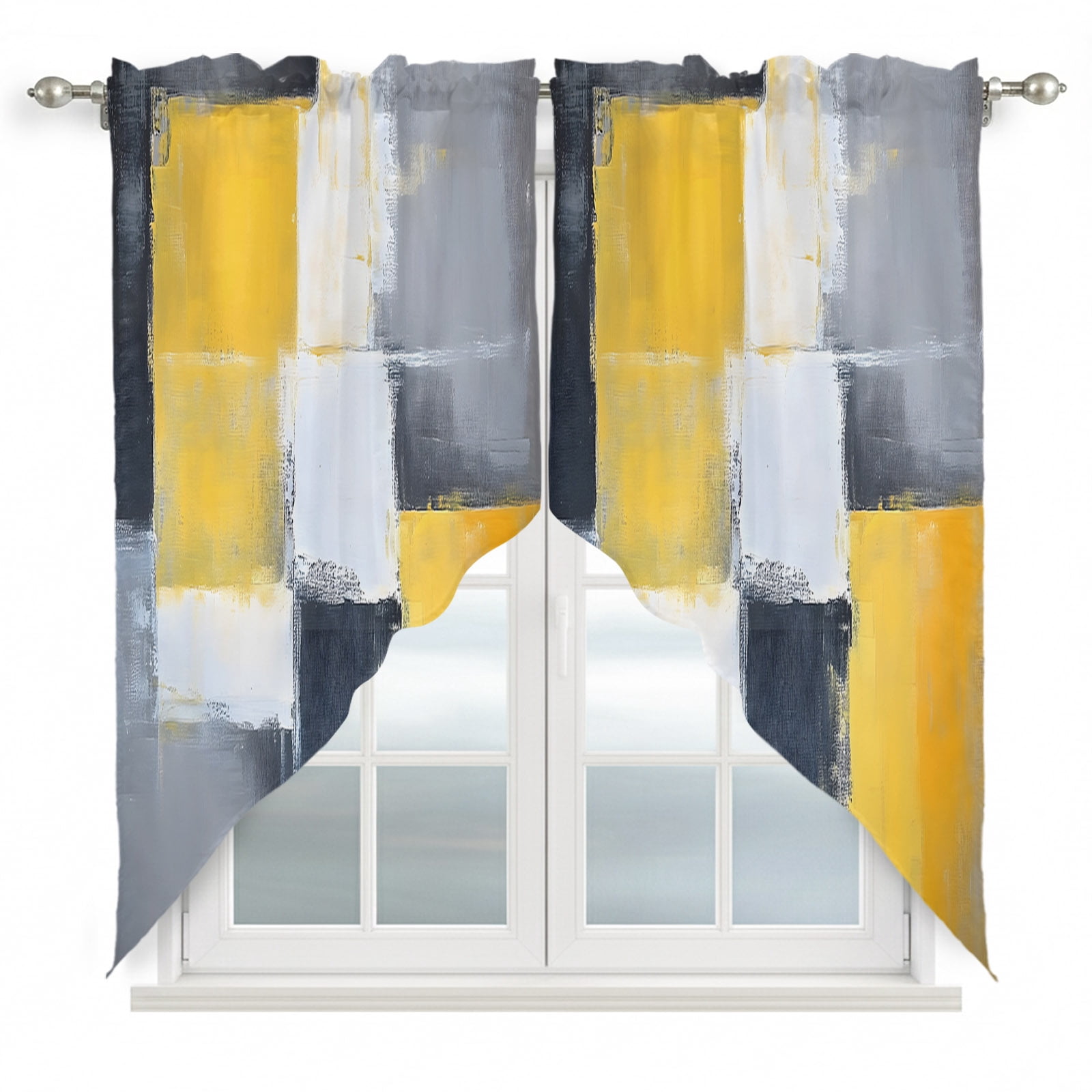 Abstract Black Yellow Gray Swag Valances for Windows 45 inches Long ...