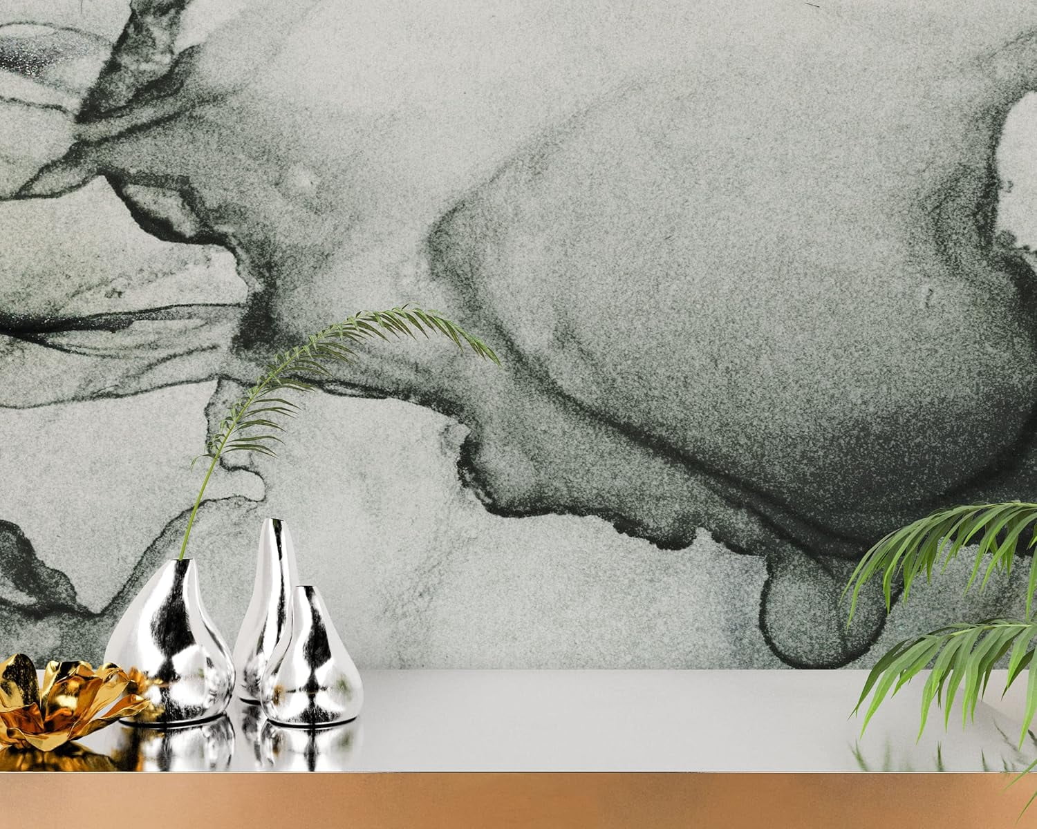 Abstract Black and White Fluid Alcohol Painting Wall Mural. Peel and ...