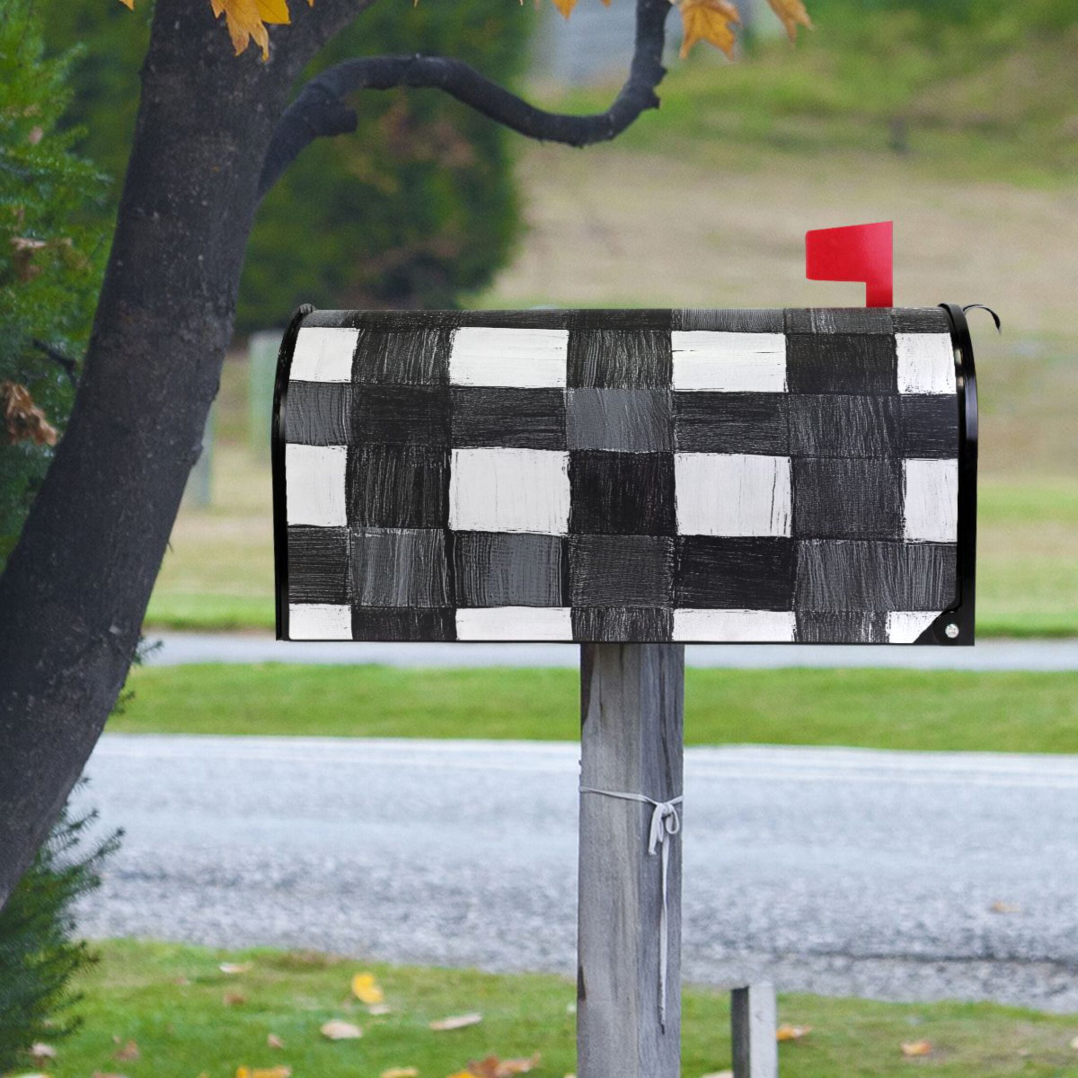 Abstract Black and White Stripe Magnetic PVC Mailbox Cover, 20.7" x 18 ...