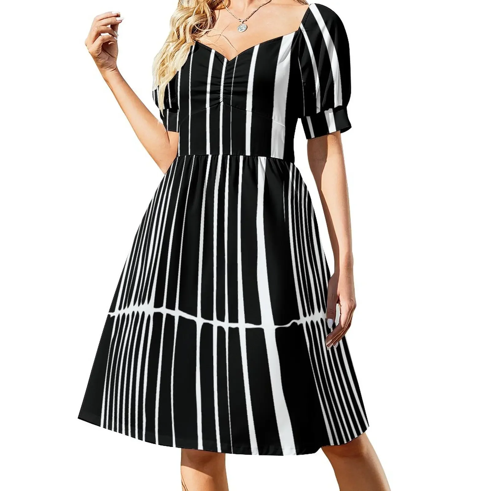 Abstract Black and White Stripe Sleeveless Dress elegant evening ...