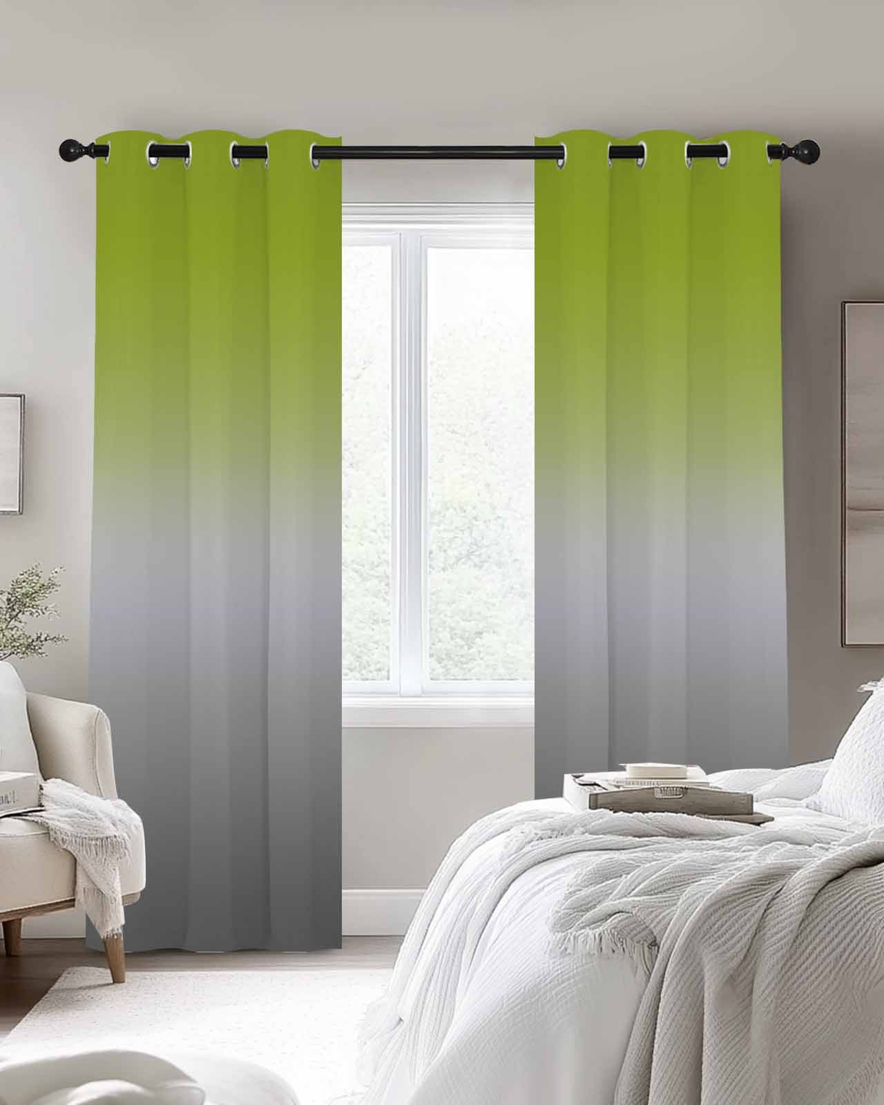 Abstract Blackout Curtains 2 Panels, Green Grey Gradient Modern Art ...