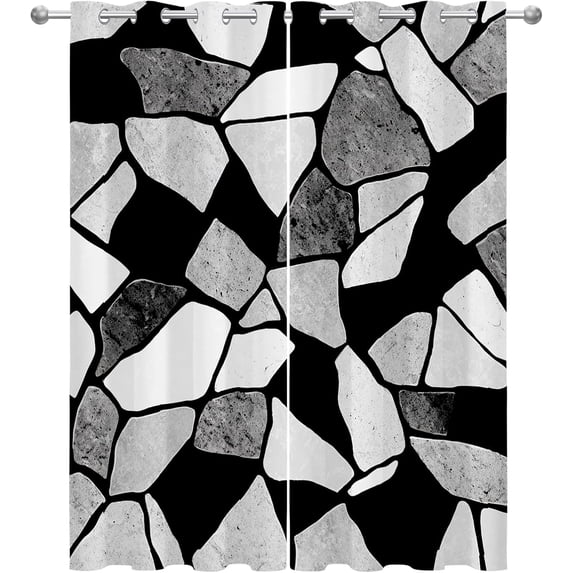 Abstract Blackout Curtains, Black Grey Geometric Window Drapes for ...