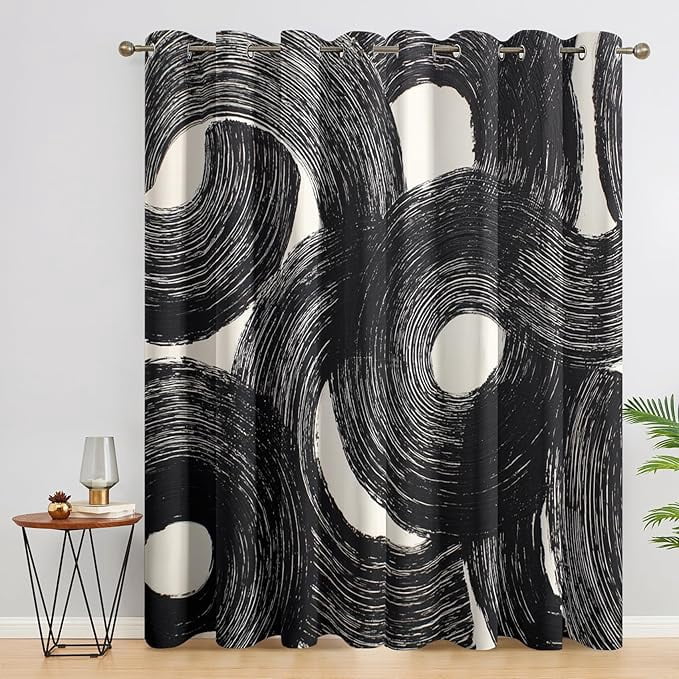 Abstract Blackout Curtains, Modern Art Black and White Curtains for ...