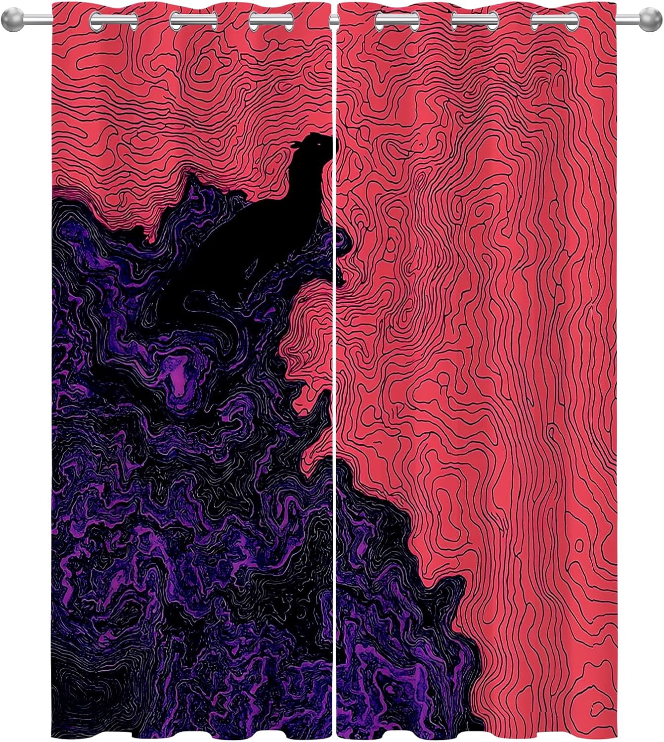 Abstract Blackout Curtains, Modern Art Purple Red Line Patterned Window ...